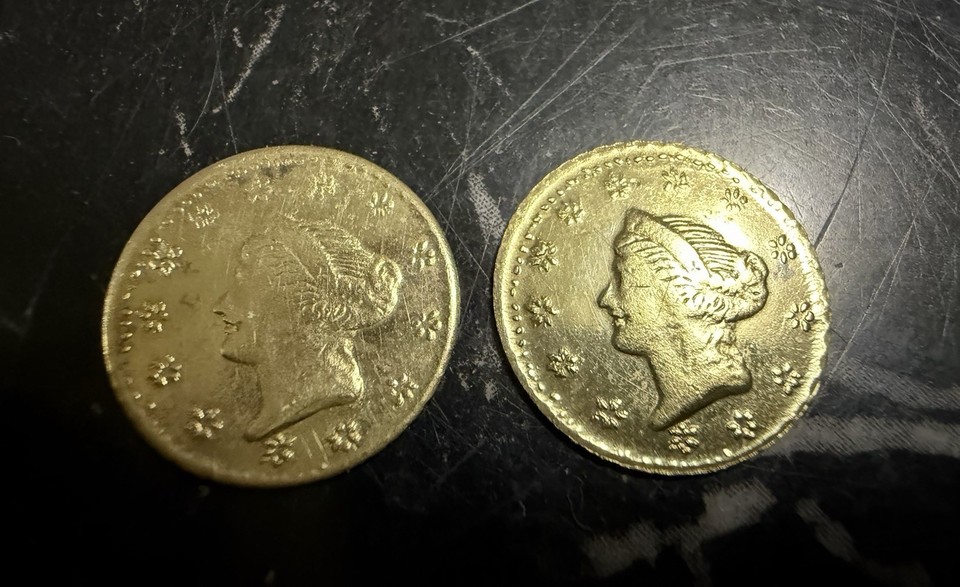 2 Miniature Coins One Dollar Liberty Head Gold Plate Over Silver ...
