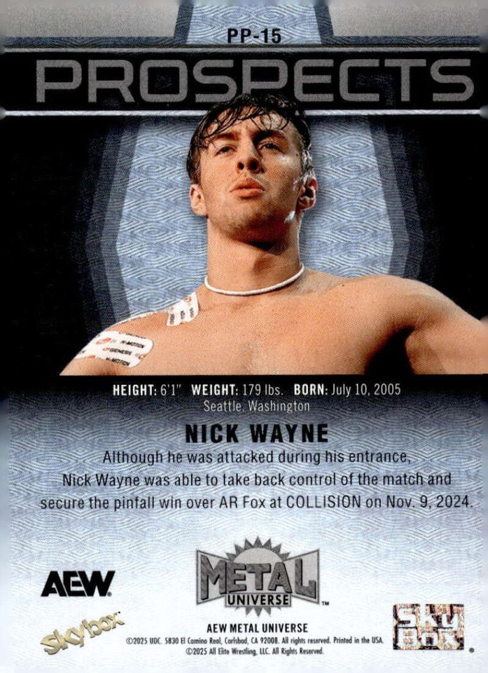 NICK WAYNE 2025 Skybox Metal Universe AEW Premium Prospects #PP-15 Wre ...