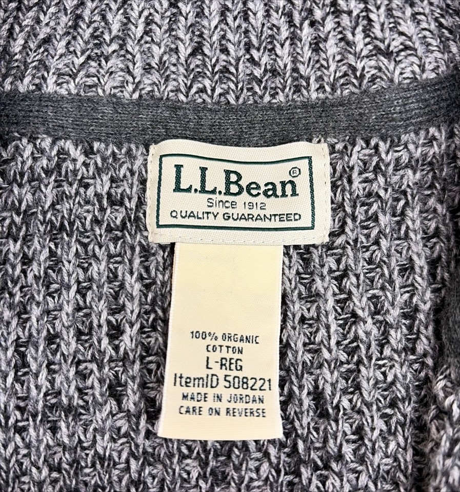 L.L. Bean Organic Cotton Heavy Knit Full-Zip Sweater - Large Gray | eBay
