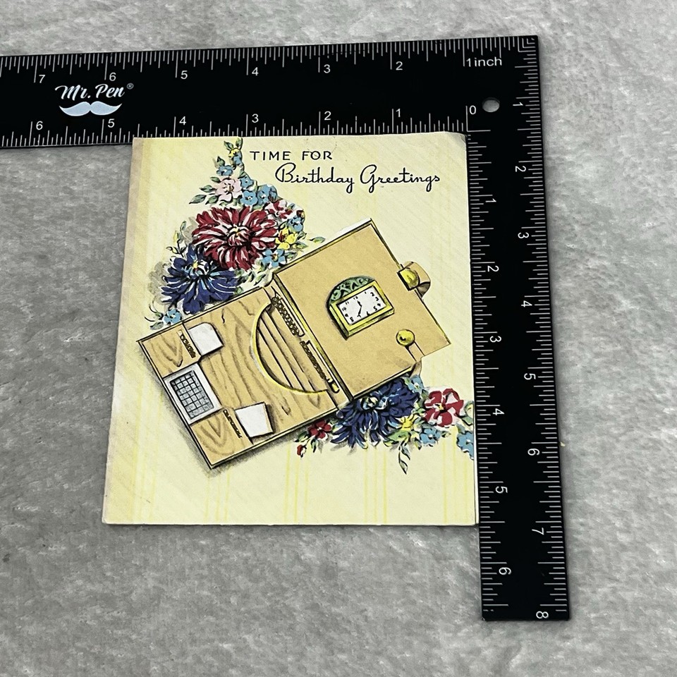 Time For Birthday Greetings Flowers Clock Vintage Card KBX | eBay