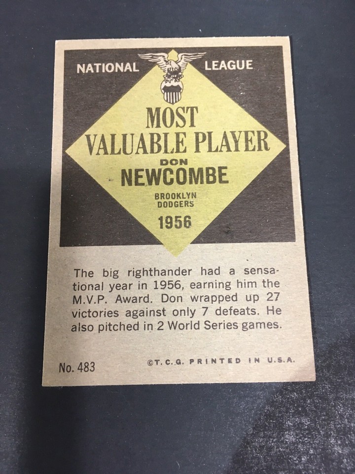 1961 TOPPS DON NEWCOMBE MVP, #483, NM (Free Shipping On Any 3!) | eBay