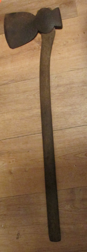 antique broad axe lite curved handle 6" face 35"long handle sawmill ...