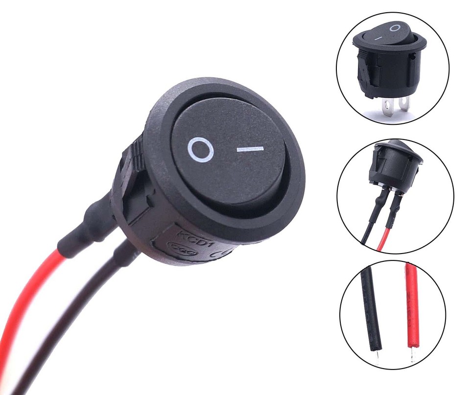 UMTMedia® 5Pcs 12V Round Rocker Switches - With 100mm Pre-soldered ...