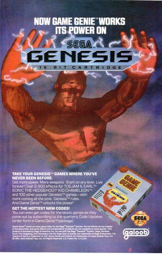 1992 SEGA GENESIS GAME GENIE Galoob PRINT AD ART - CLASSIC VIDEO GAMIMG ...