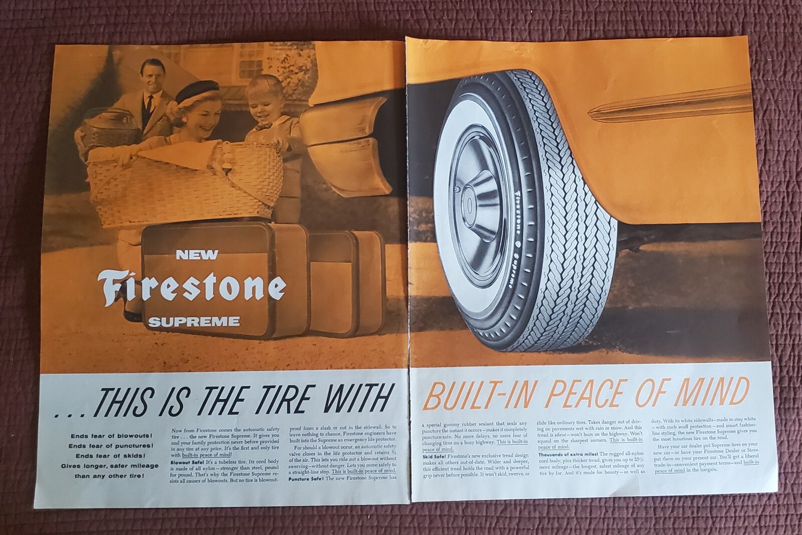 New Firestone Supreme Tires 1956 Advertisement 2 page | eBay