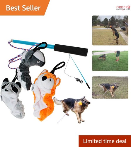 Collapsible Dog Flirt Pole with Three Squeaky Toys - Ultimate Playtime ...