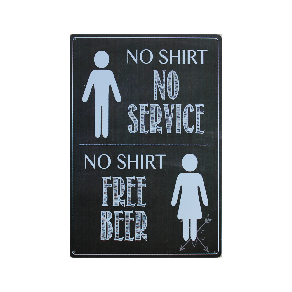3x Retro Tin Sign No Shirt No Service Free Beer 200x300mm Bar Metal ...
