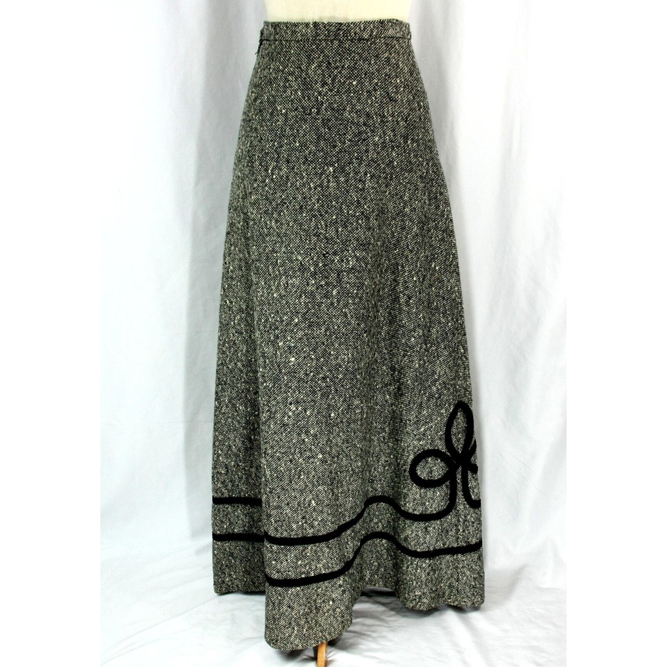 Vintage Prestige Boston Gray Wool Tweed Velvet Trim Maxi Long Full ...
