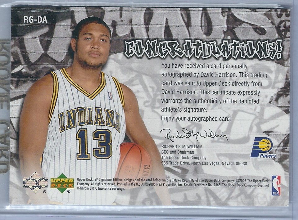 2004-2005 SP Signature Basketball David Harrison Autographed Pacers RC ...