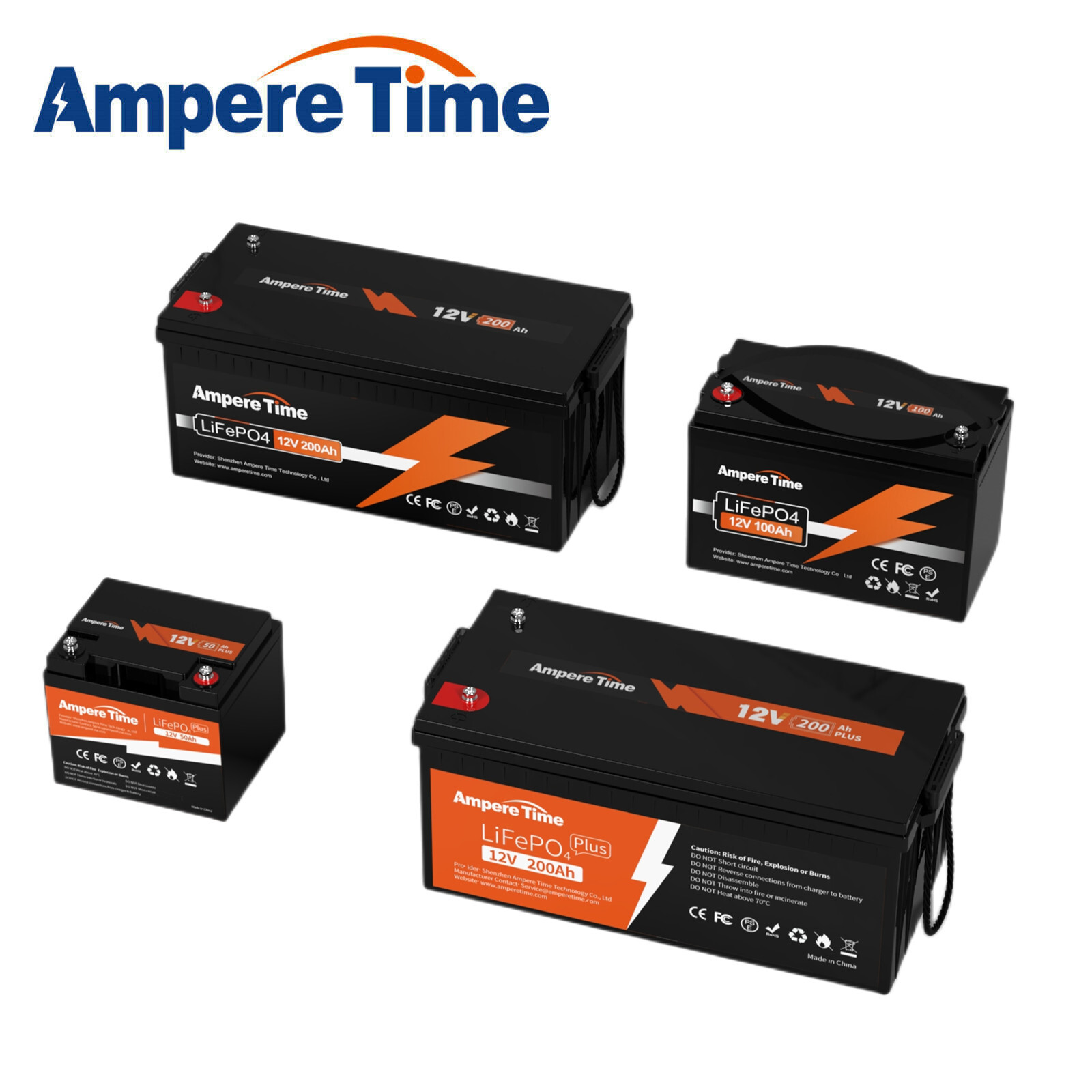 Ampere Time 12V 50Ah 100Ah 200Ah LiFePO4 Lithium Battery for RV Off ...