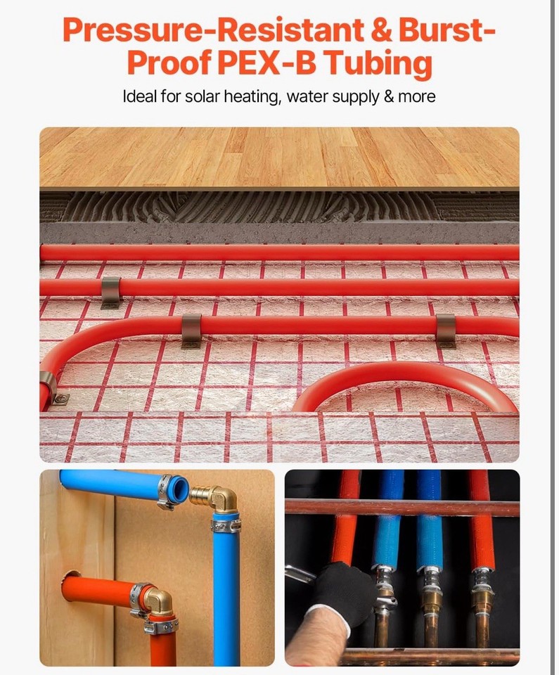 PEX Pipe 1"x500' Tubing Non Oxygen Barrier Red PEX-B Pipe Flexible ...