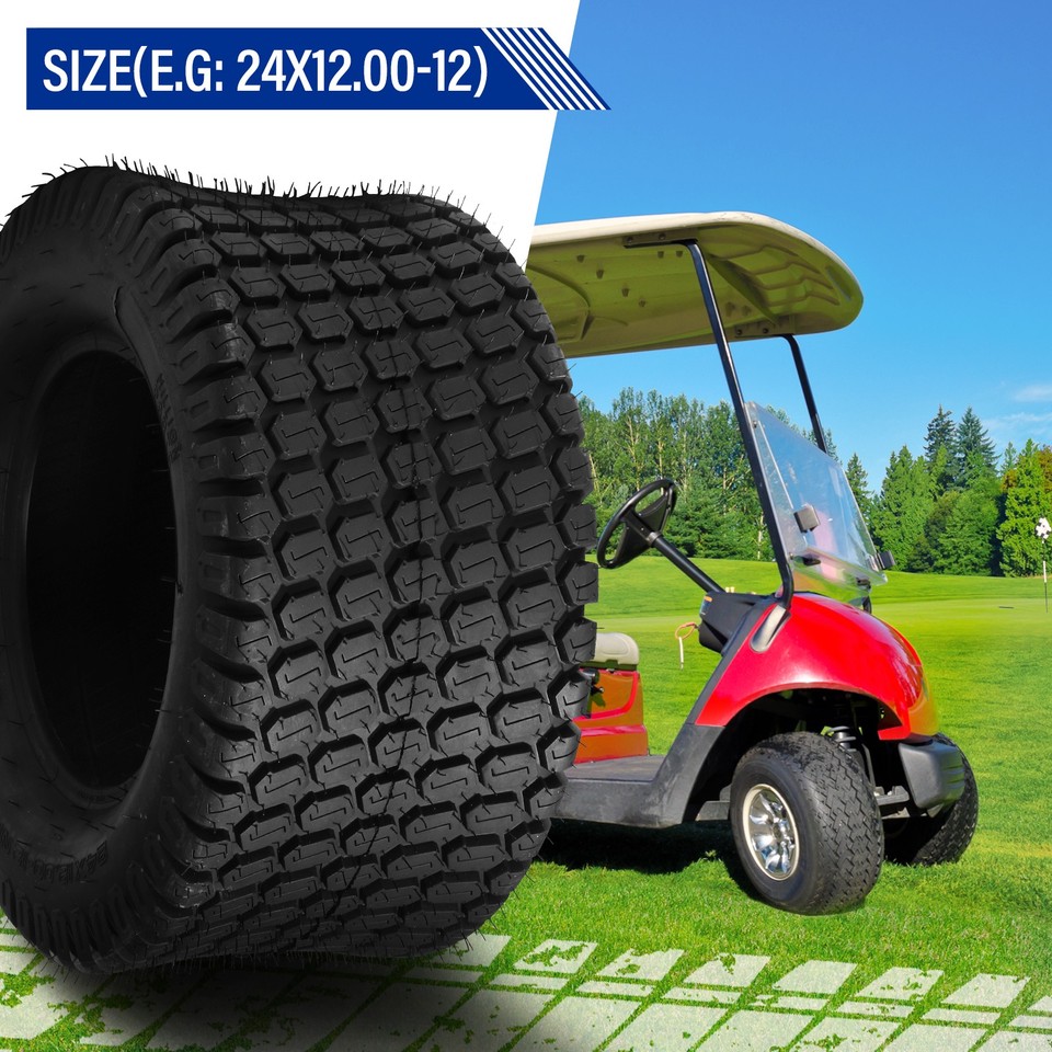 Set of 2 24x12.00-12 Turf Tires Lawn Mower Tractor 8 Ply 24x12-12 Lawn ...