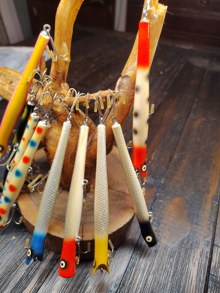 (9) Vintage 70’s Wood Pencil Plug Fishing Lures 5” Stick Bait Wooden ...