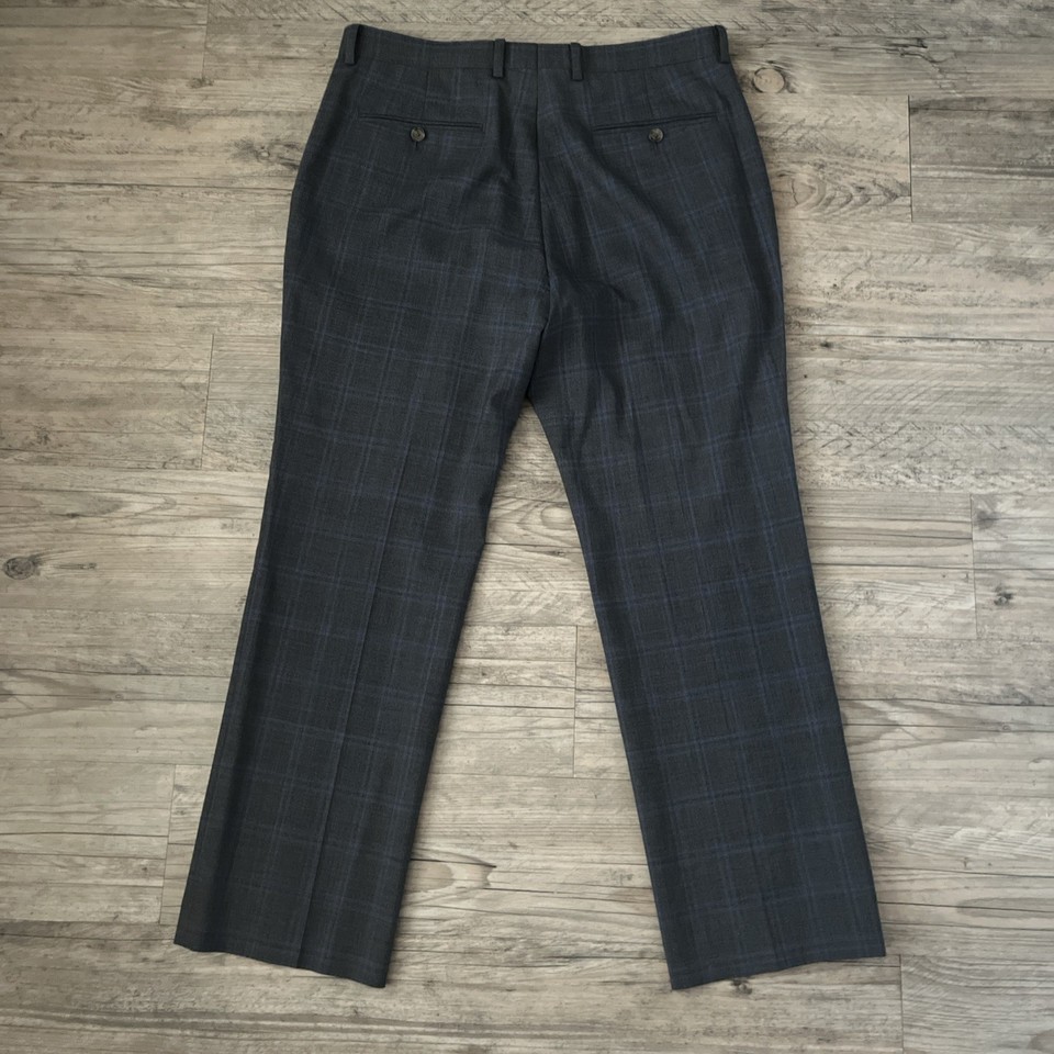 Indochino Mens Gray Muted Blue Window Pane Check Wool Dress Pants ...