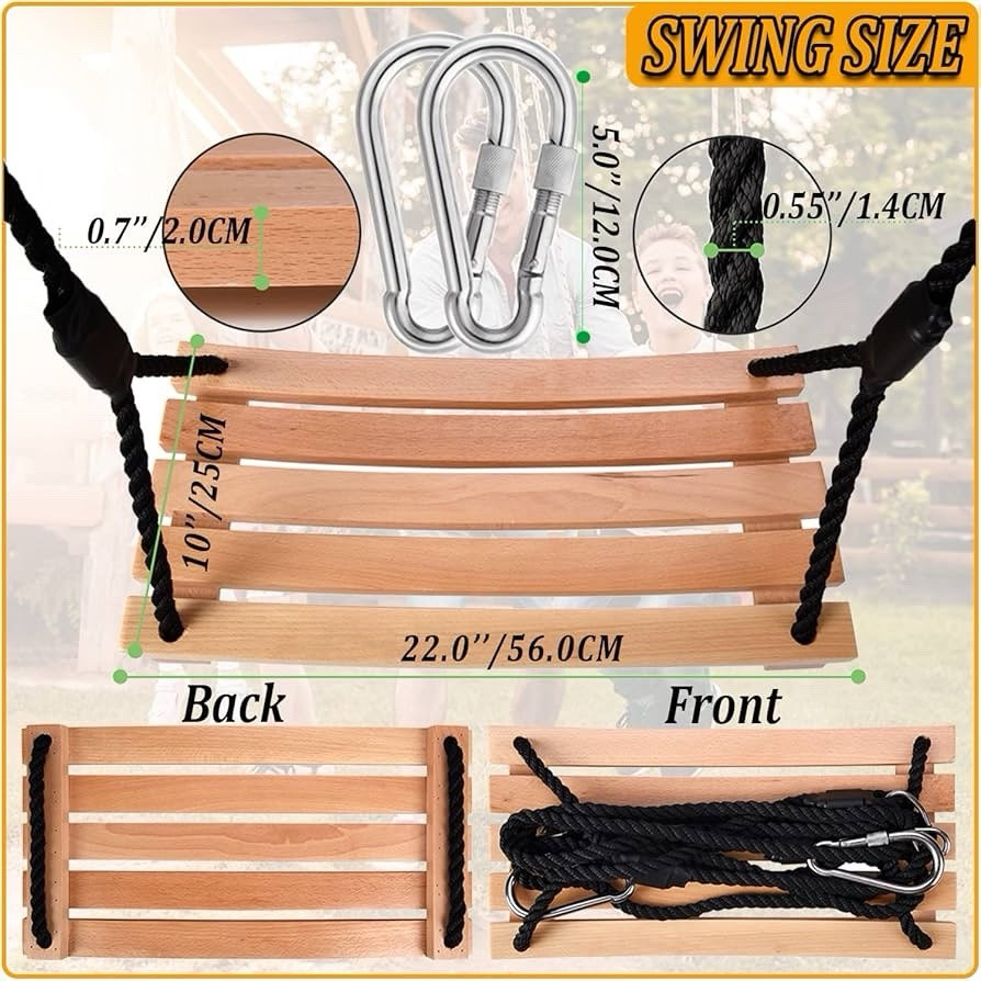 Taeku Adult Tree Swing, Hanging Beech Wood Swings with Adjustable Rope ...