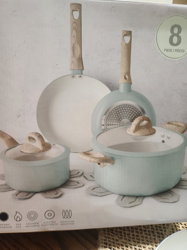 MasterClass 8-Piece Ceramic Non-Stick Cookware Set Wood Effect Handles ...