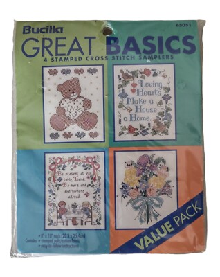 Bucilla Great Basics 65051 Stamped Cross Stitch Samplers 4 Designs 8x10 ...
