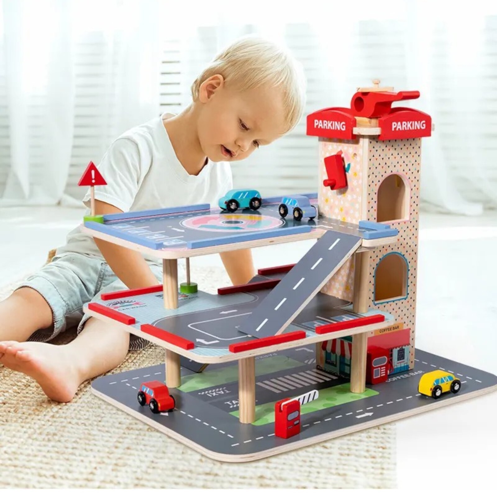 Wooden 3 Storey Garage Pretend Toy Kids Educational Car Role Play Gift ...