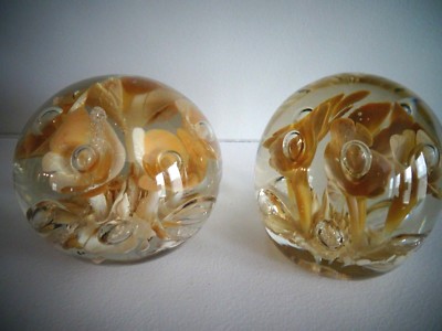 PAIR of 1960's Joe Zimmerman Art Glass TAN 5 Trumpet Flowers ...