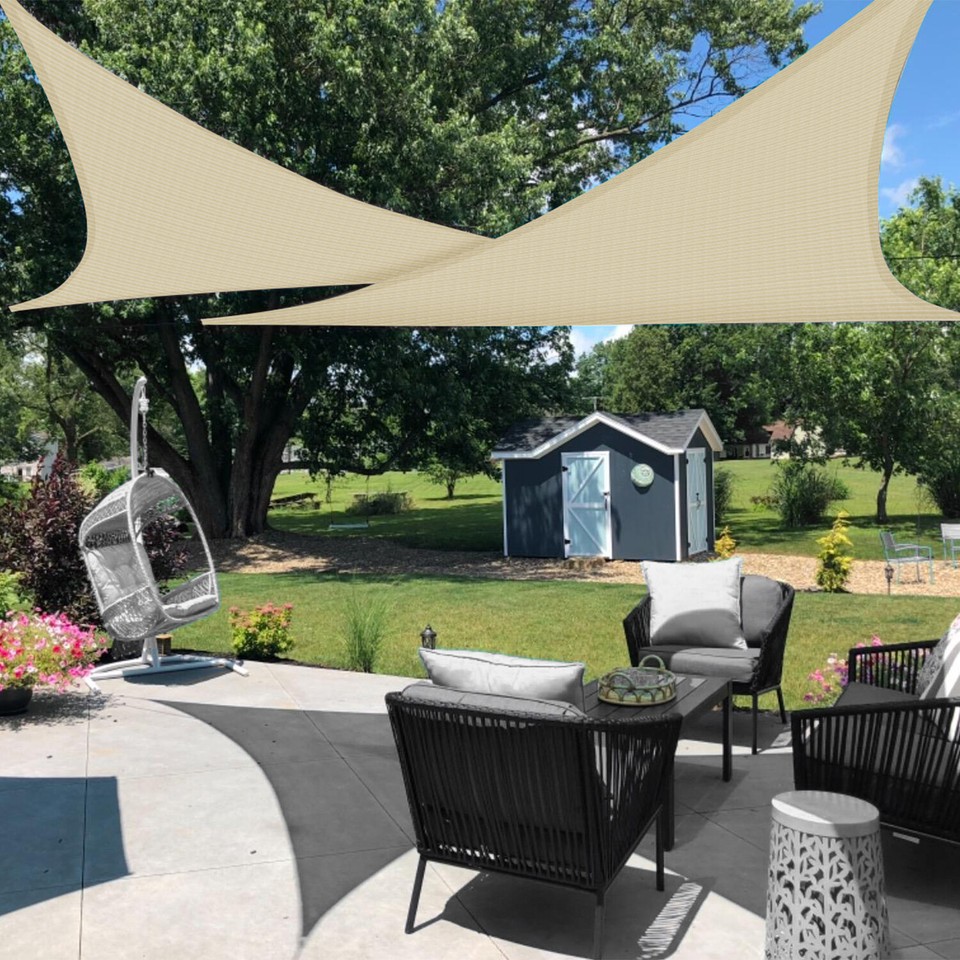 Permeable Outdoor Triangle Sun Shade Sail Mesh for Garden Yard Pool ...