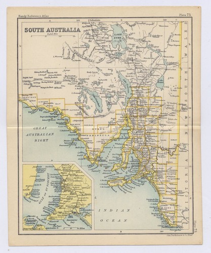 1912 ANTIQUE MAP OF SOUTH AUSTRALIA / VERSO CITY MAP OF ADELAIDE AND ...
