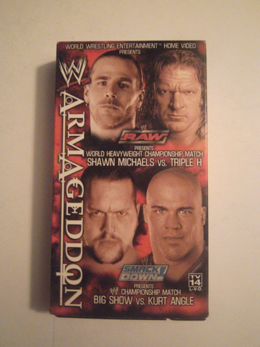 WWE Armageddon 2002 VHS HHH HBK Kurt Angle Big Show Trish Stratus RVD ...