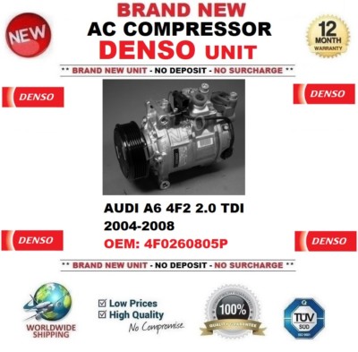 DENSO AC Compressor AUDI A6 4F2 2.0 TDI 2004-2008 OEM: 4F0260805P OE ...