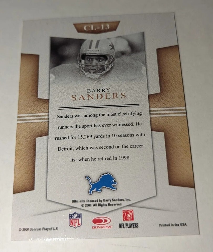 2008 Donruss Threads Century Legends # CL-13 Barry Sanders Insert Card ...