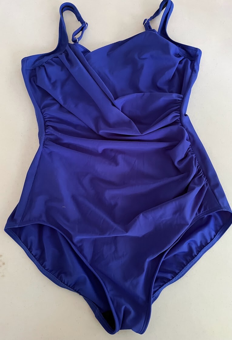 Miraclesuit 1-Piece Stretch Swimsuit Criss Cross Front Sz 16 Blue ...
