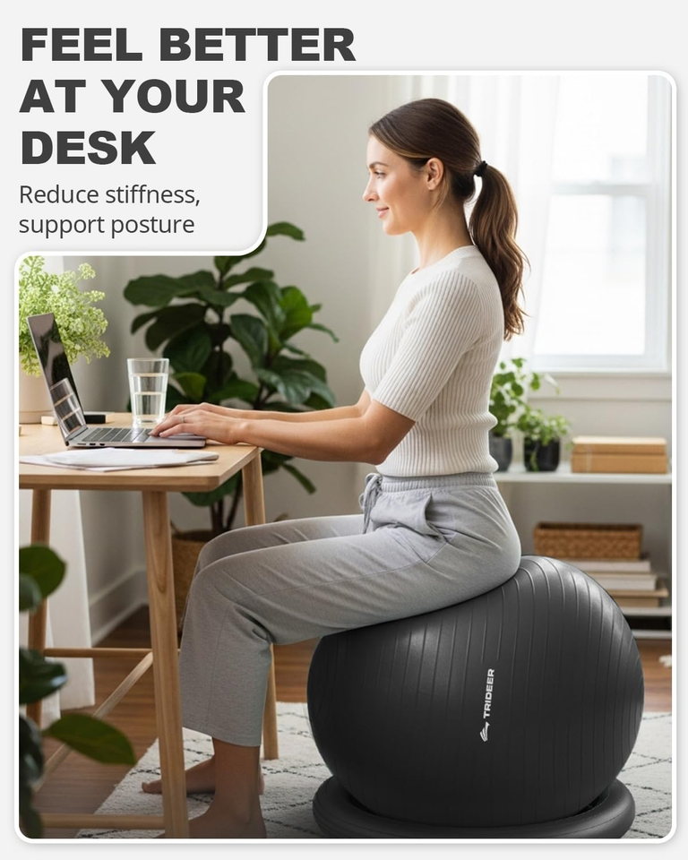 Trideer Exercise Ball for Office Desk, Yoga Ball Chair to Relieve Back ...