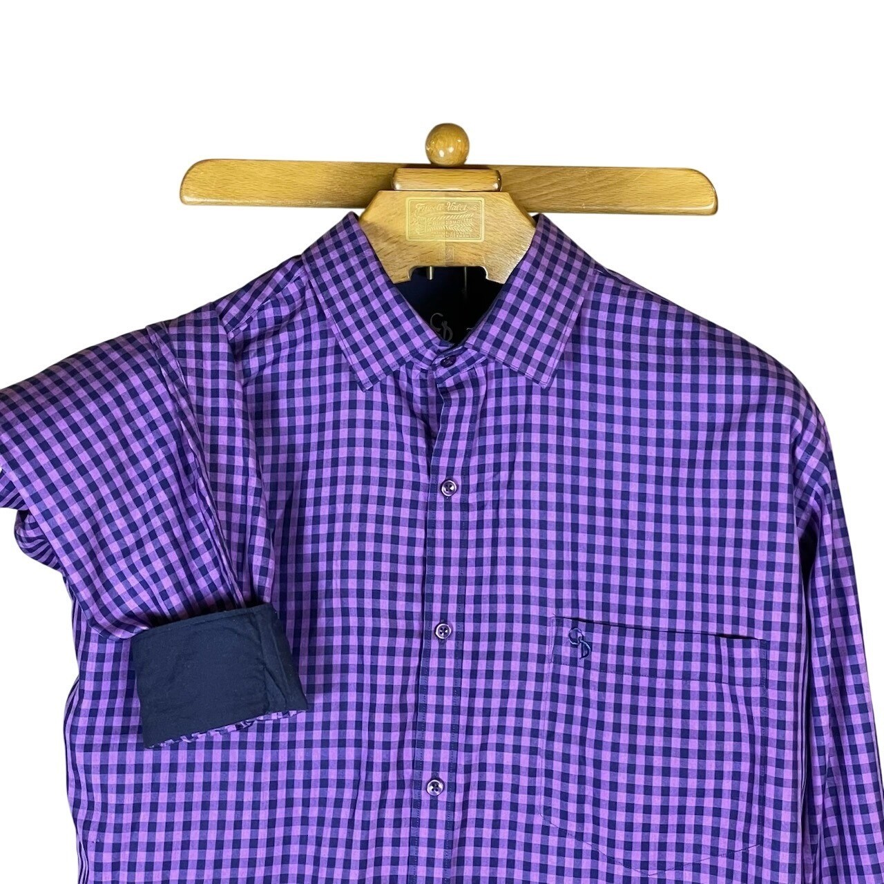 Version Limited by Charagh Din Mens Purple Check Button-Up Long Sleeve ...