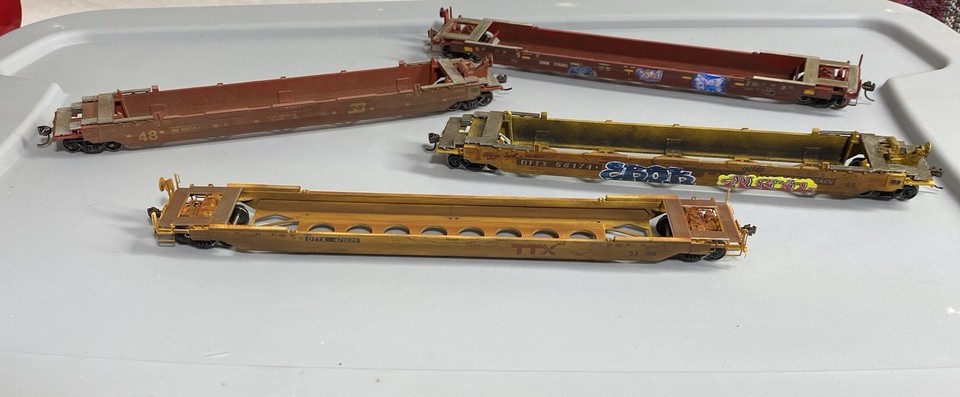HO scale 4-unit Well Car Set PRICE REDUCED (Fully Weathered ...