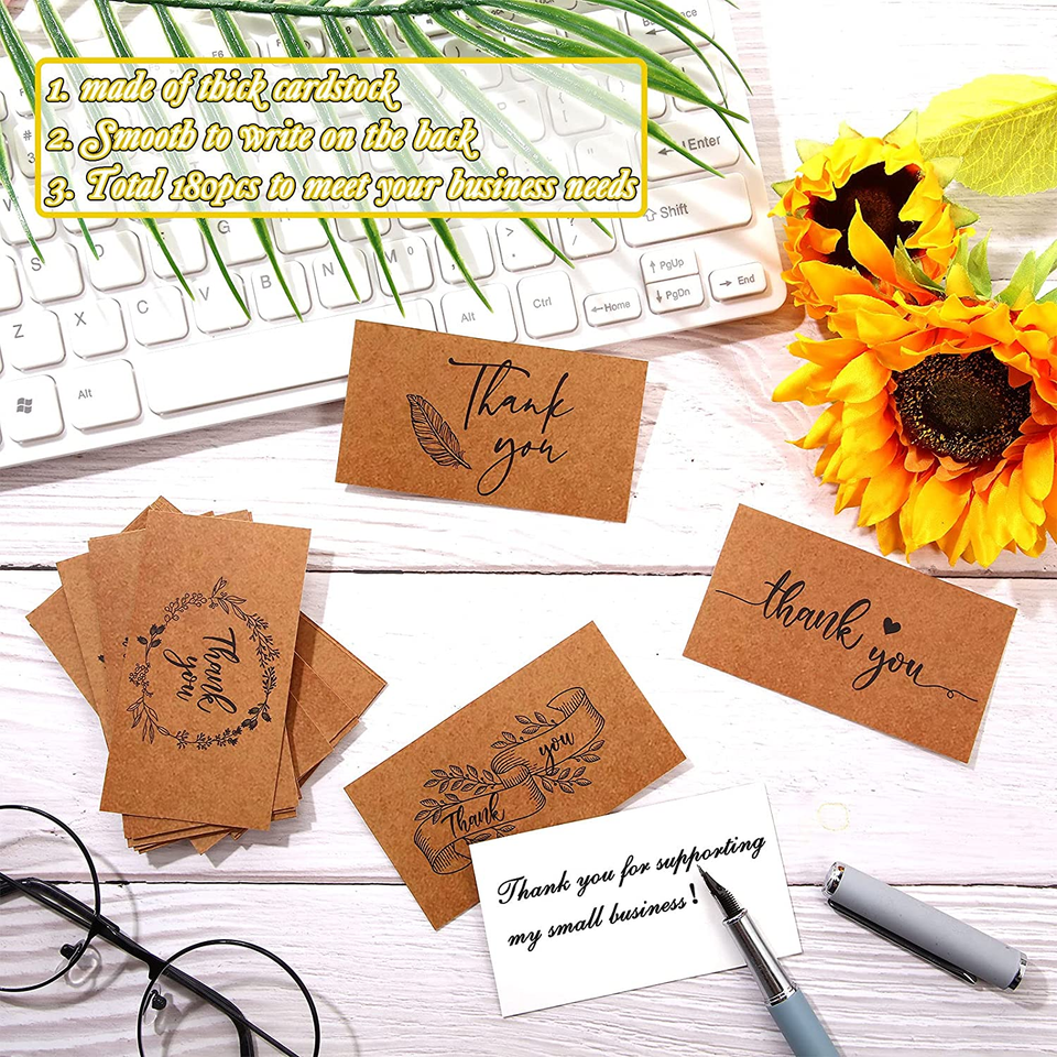 180 Pcs Mini Thank You Cards, Small Business, Kraft 2 X 3.5 Inch Bulk ...