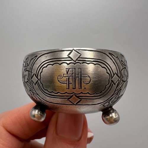 1891 Original Antique Imperial Silver 84 Engraved Caviar Bowl Salt ...