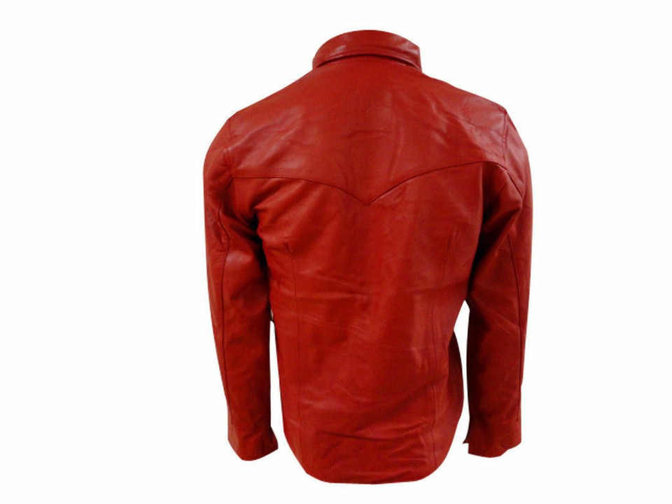 New Men's Genuine Lambskin Leather Red Shirt Jacket Stylish Soft Slim ...