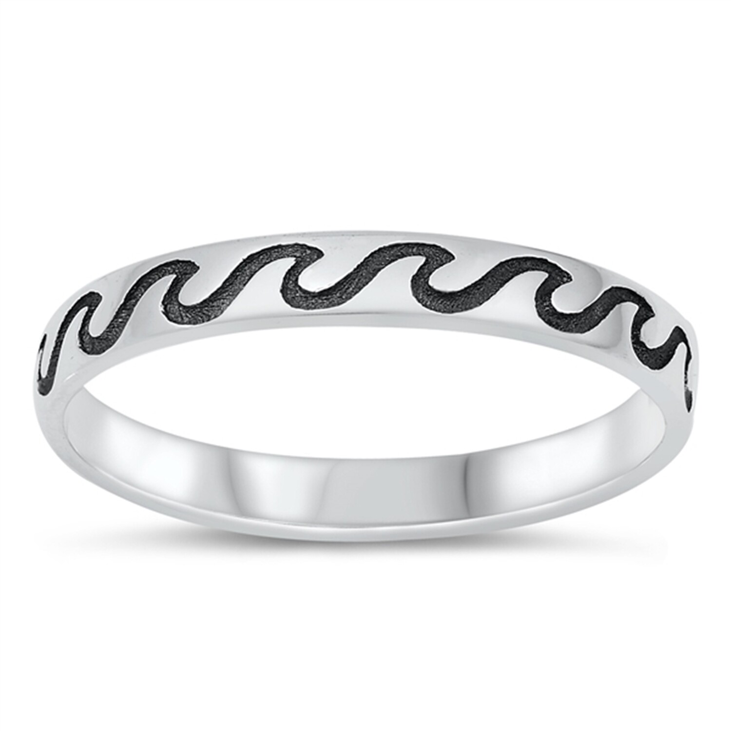 Tidal Waves Engrave Stackable Ring 925 Sterling Silver 8mm Casual Band ...