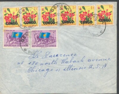 1951 Belgian Congo Cover to USA with 8 Stamps - Overprinted 'CONGO' | eBay