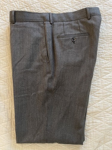 HUGO BOSS Vintage Parker Flat Front Wool Serge Trouser in Brownish Gray ...