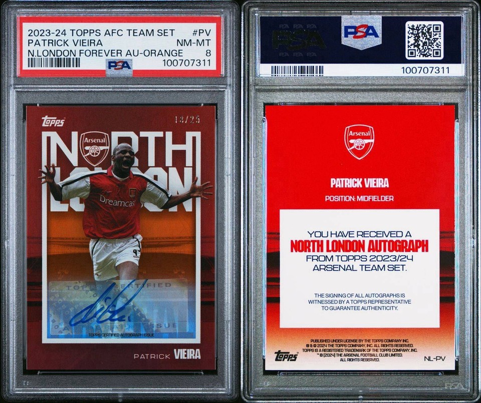 2023-24 TOPPS ARSENAL TEAM SET NORTH LONDON PATRICK VIEIRA AUTO /25 PSA ...