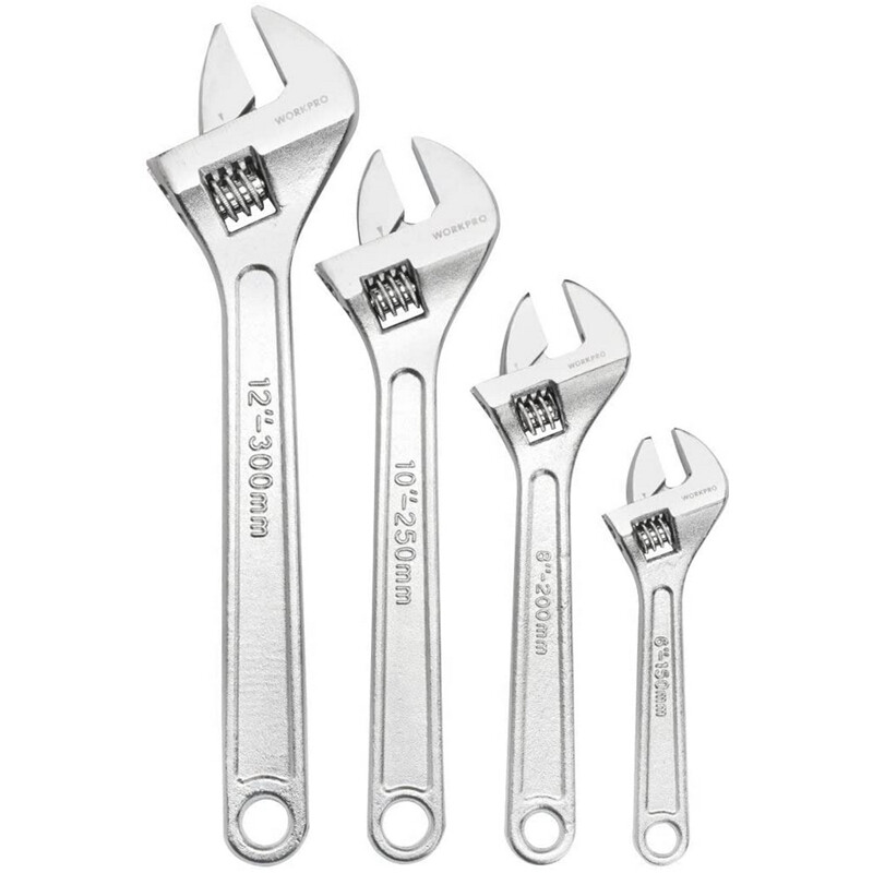 WORKPRO 4PC Adjustable Wrench Set Forged Heat Treated Chrome-plated 6 ...