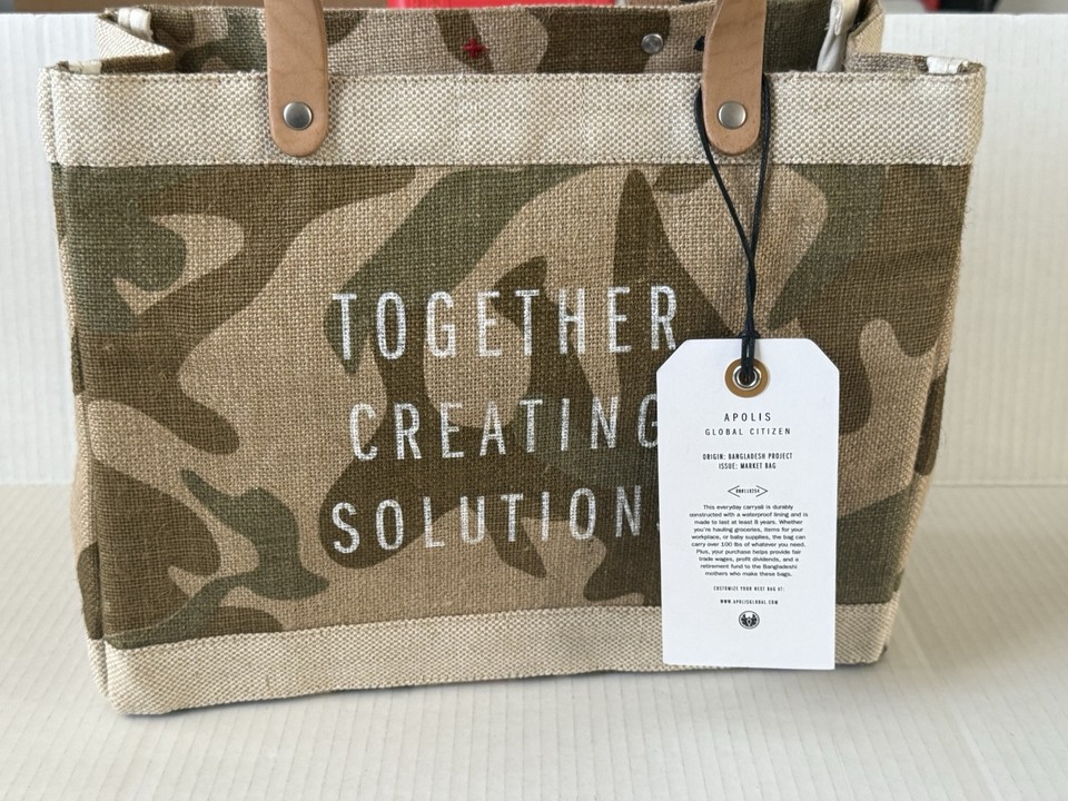 Apolis Global Citizen Reusable Camo Market Bag Burlap Leather Handles ...