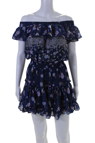 Misa Womens Blue Floral Ruffle Off Shoulder Short Sleeve Shift Dress ...