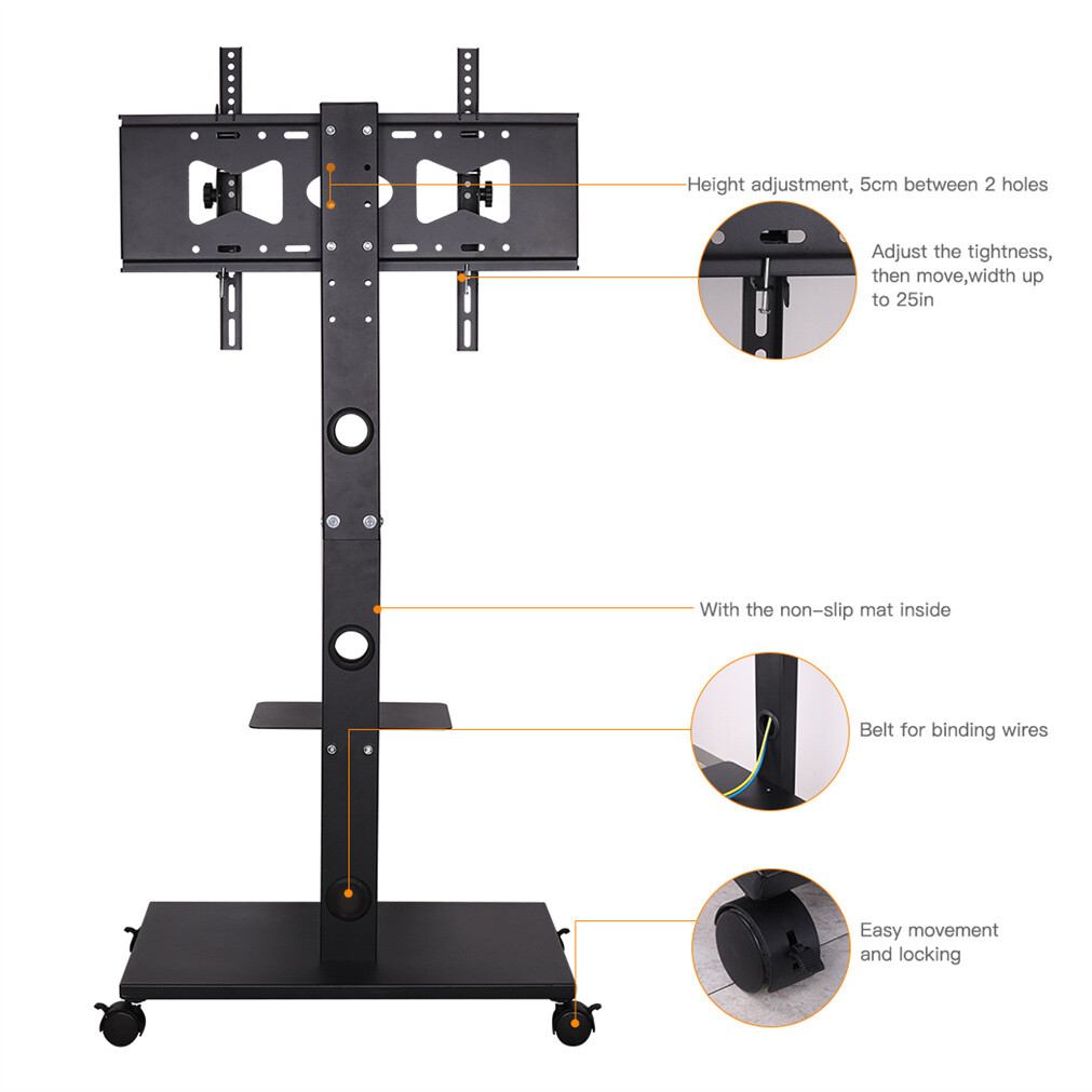 Rolling Trolley TV Stand Height Adjustable Mount Bracket for 32"-70 ...