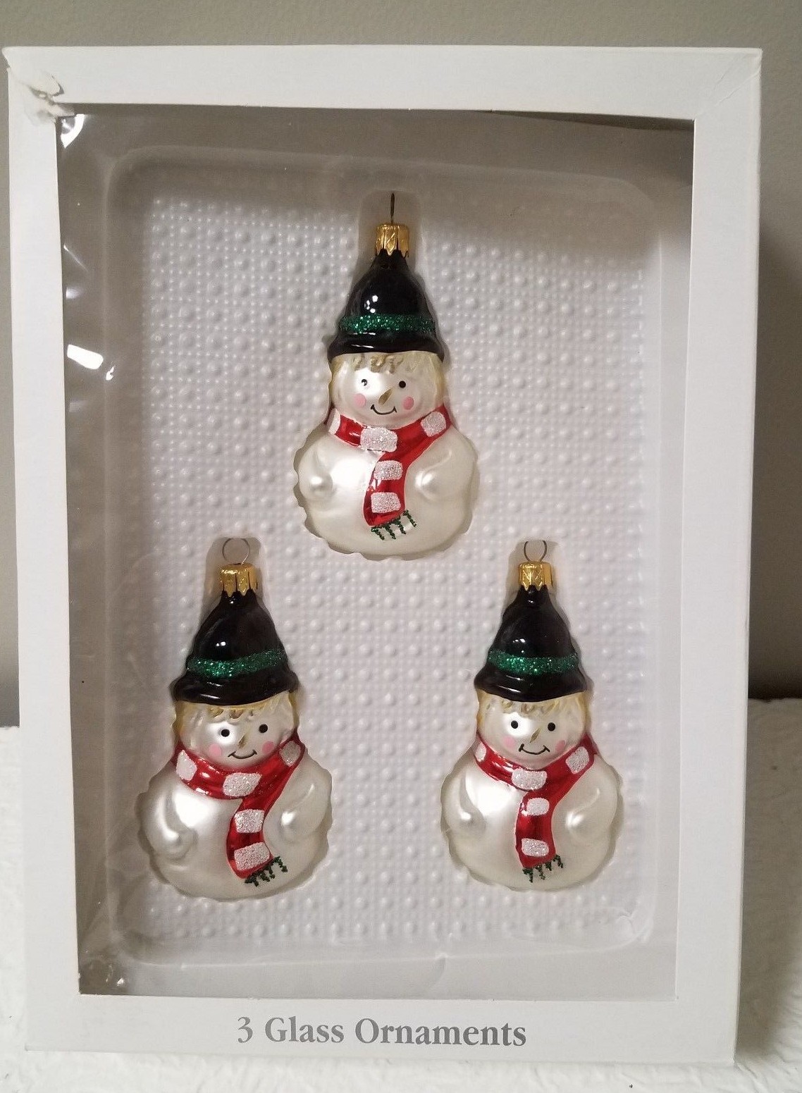 SNOWMAN GLASS ORNAMENTS SET OF 3 NEW IN BOX | eBay