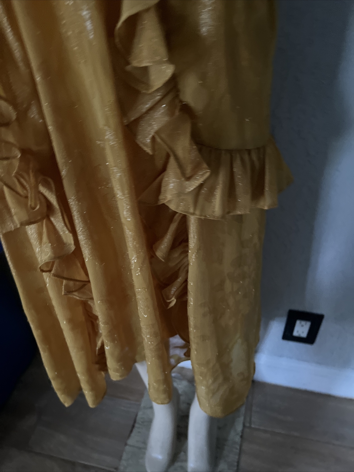 INC Shift Gold Dust Ruffle GOLD METALLIC FLORAL DETAIL Cottage Dress sz ...