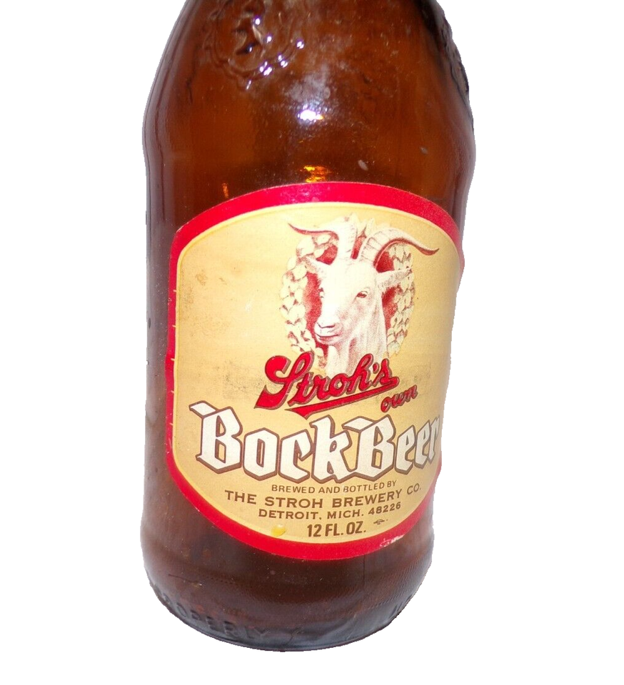 Old STROHS BOCK BEER BOTTLE STROH BREWERY CO. DETROIT MICHIGAN CO. GOAT ...