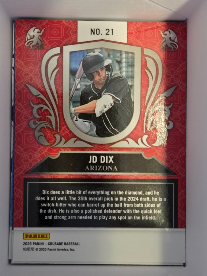 JD Dix 2025 Panini Crusade Arizona Prospect Red Blue Foil SP | eBay