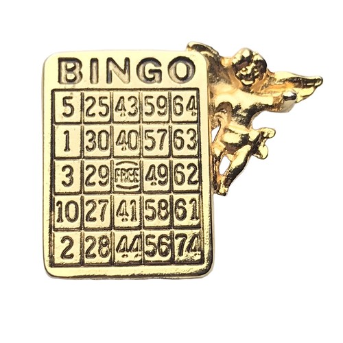 BINGO Card Good Luck Angel Pin Gold Tone Vintage Brooch | eBay