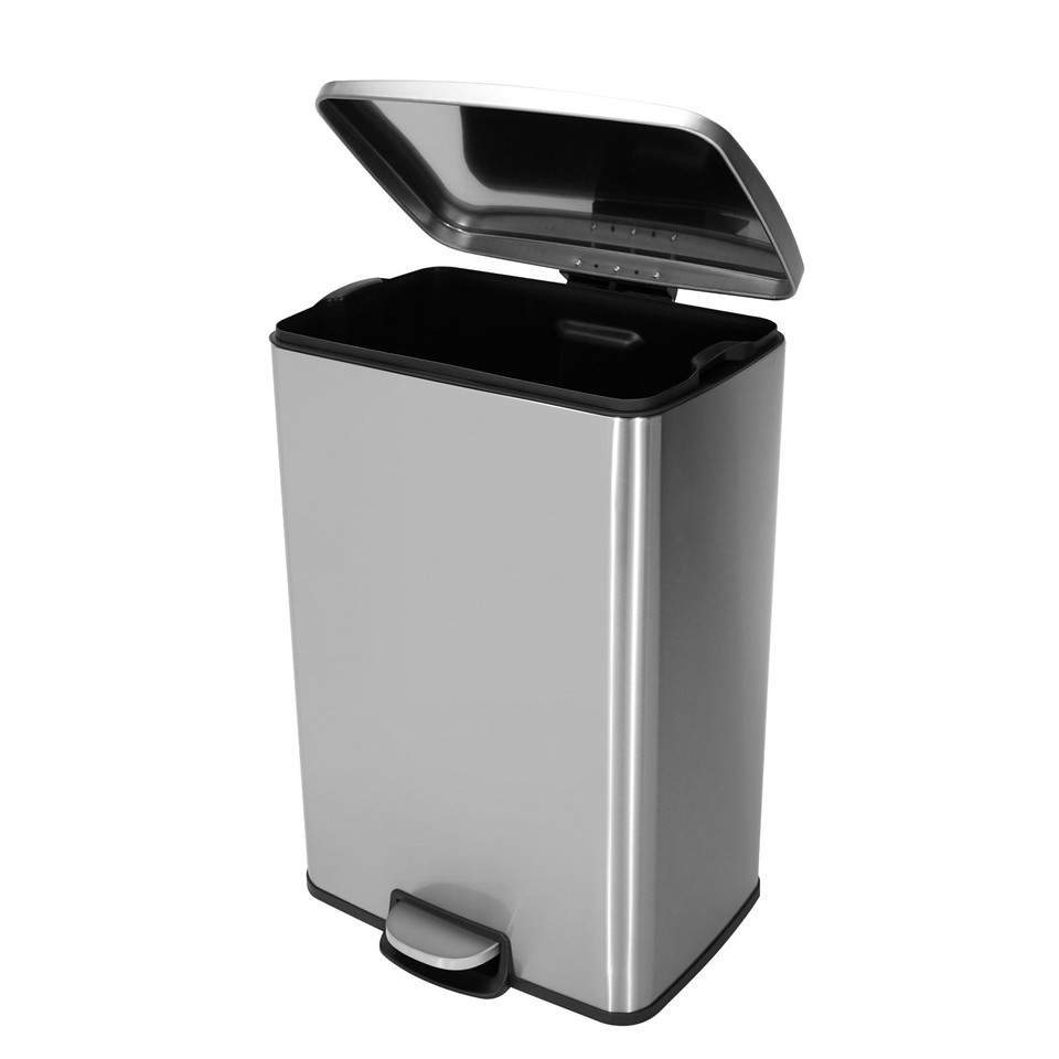 13 Gal./50 Liter Trash Bin Rectangular Stainless Steel Kitchen Step On ...