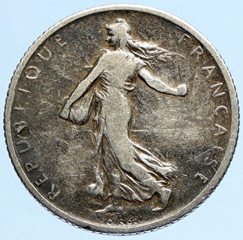 1909 FRANCE La Semeuse Sower Woman ANTIQUE OLD Silver 1 Franc French ...